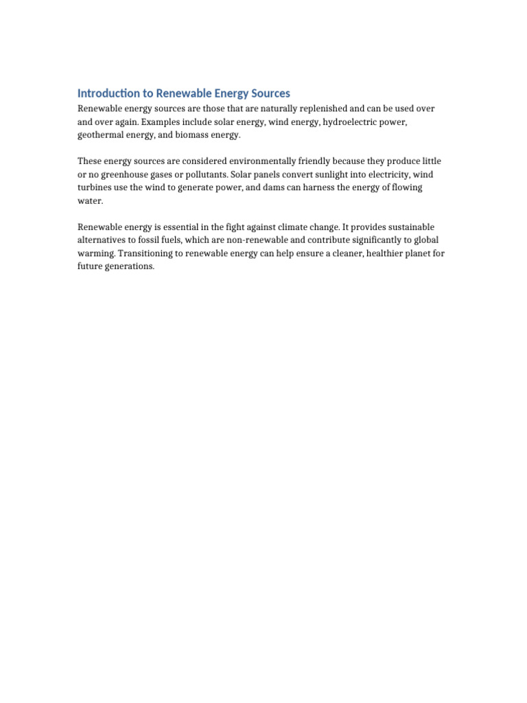 Introduction to Renewable Energy Sources | PDF