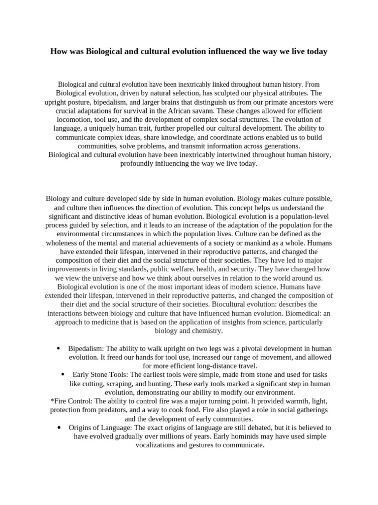 How Was Biological and Cultural Evolution Influenced The Way We Live ...