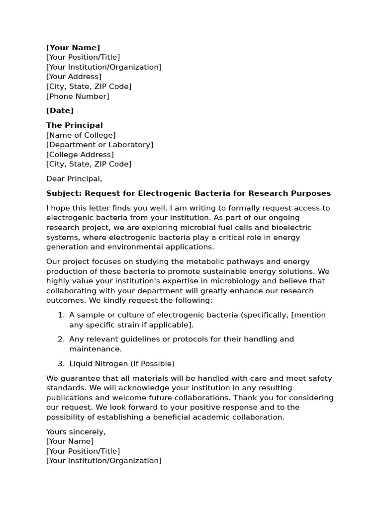 Request for Electrogenic Bacteria Sample | PDF