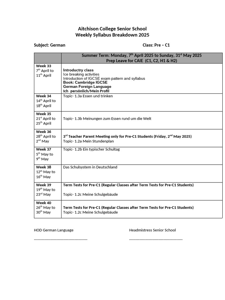 IGCSE German Syllabus Breakdown 2025 | PDF