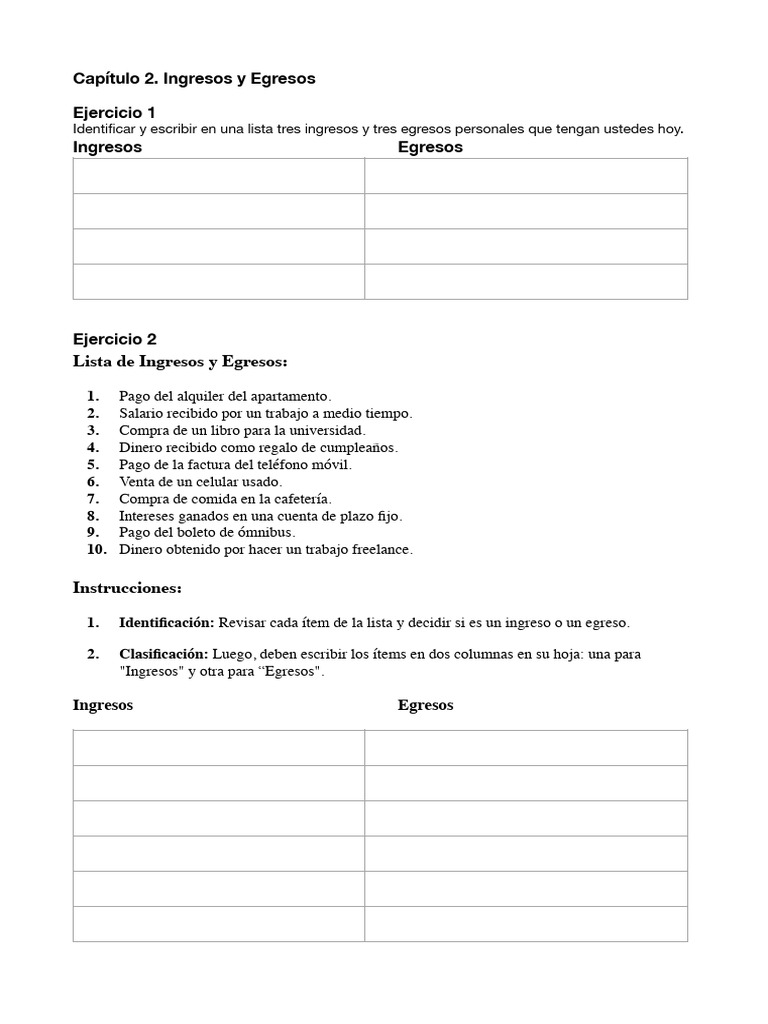 Ej 2 - Ingresos y Egresos | PDF