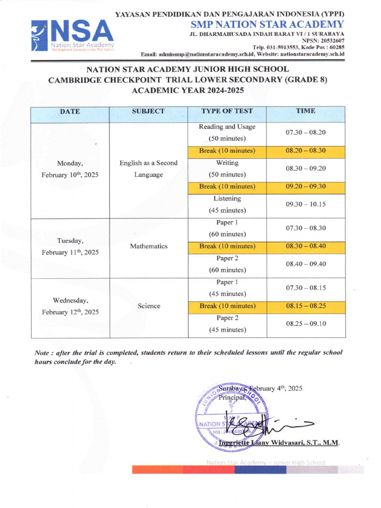 Lower Secondary Checkpoint Trial 3 Schedule | PDF