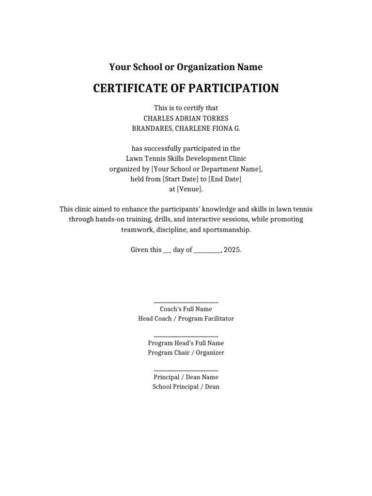 Lawn Tennis Certificate | PDF