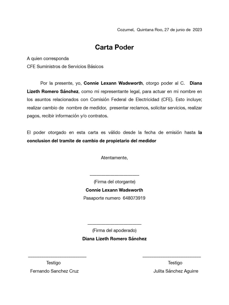 Carta Poder CFE | PDF