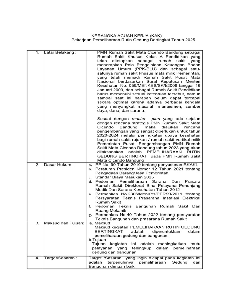 KAK Pemeliharaan Rutin Gedung Bertingkat 2025 | PDF