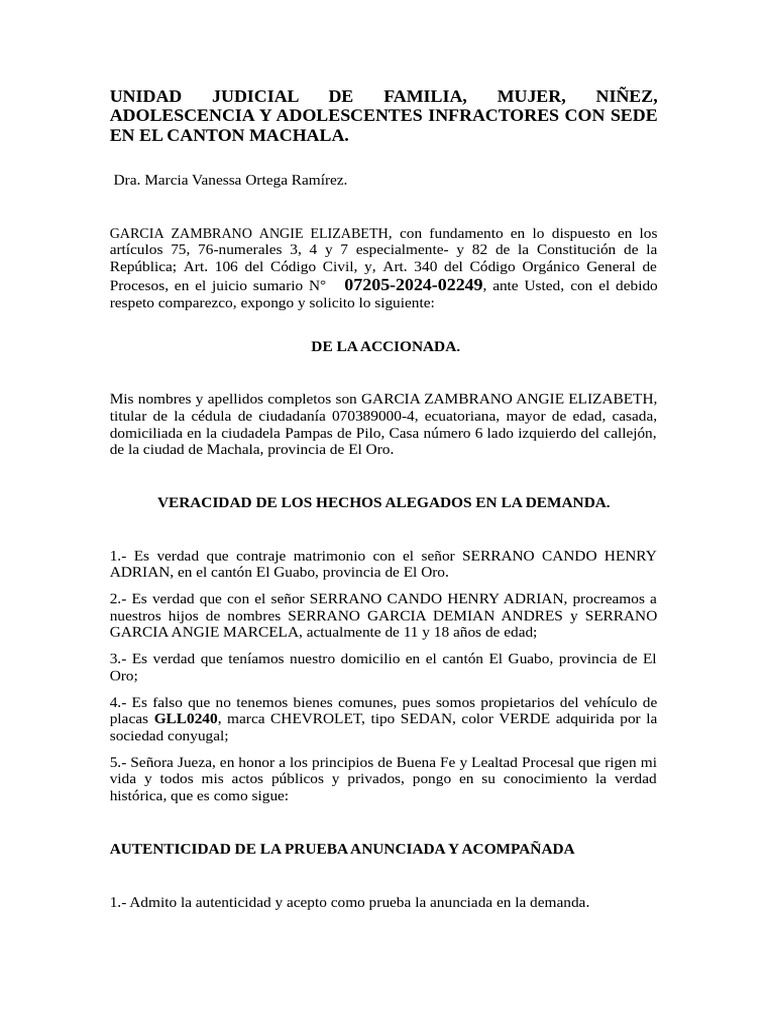 Contestacion de La Demanda Angie Serrano Garcia | PDF | Demanda ...