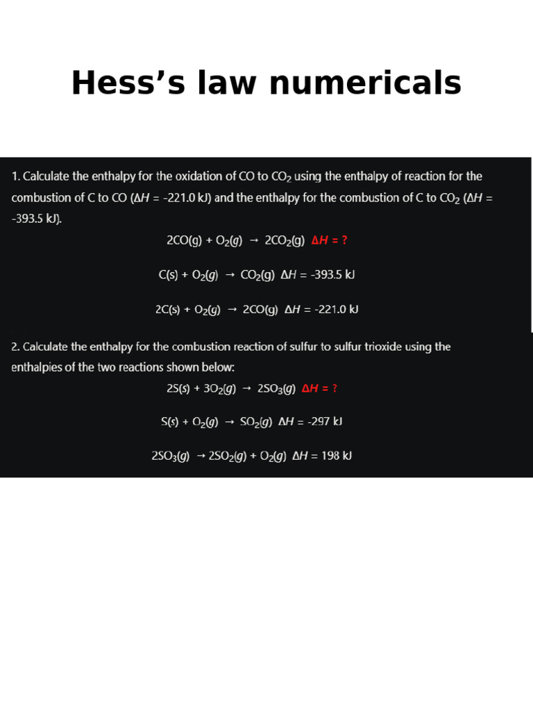 Hess's Law Numericals | PDF