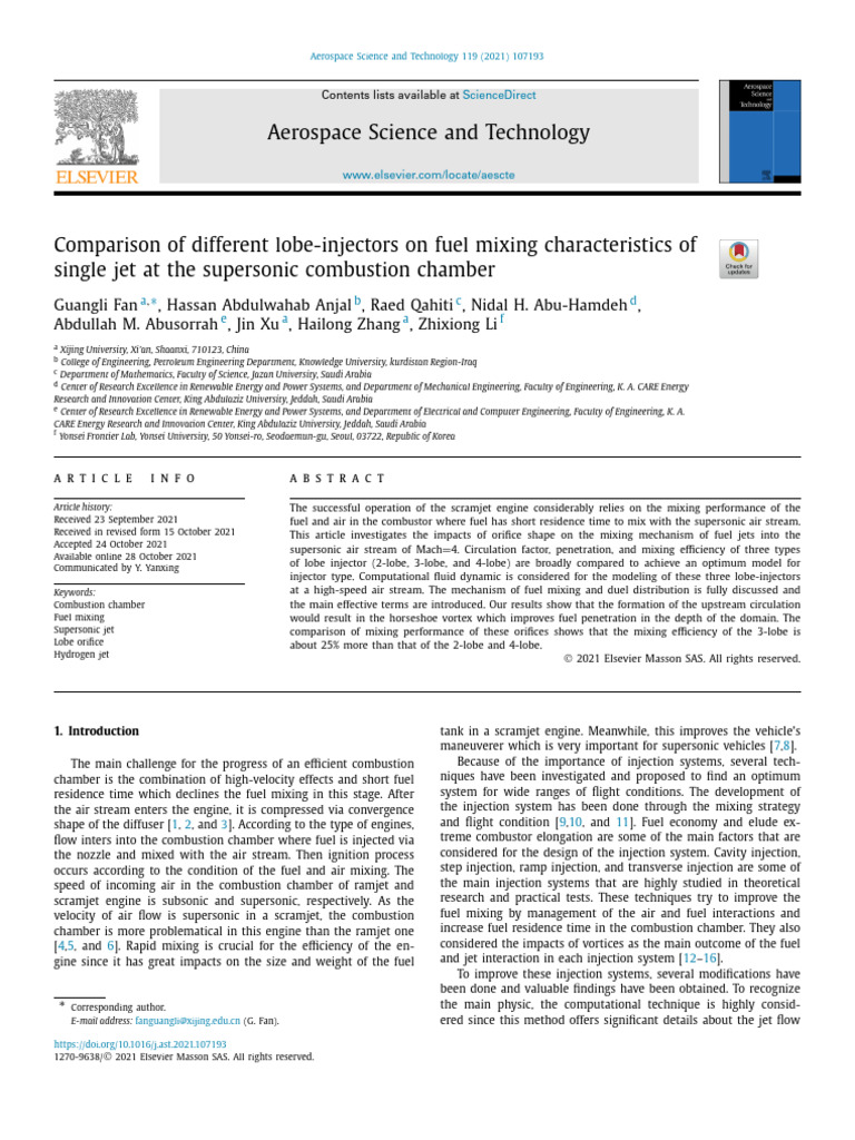 Comparison of Different Lobe Injectors On Fuel Mixing Characteristics ...