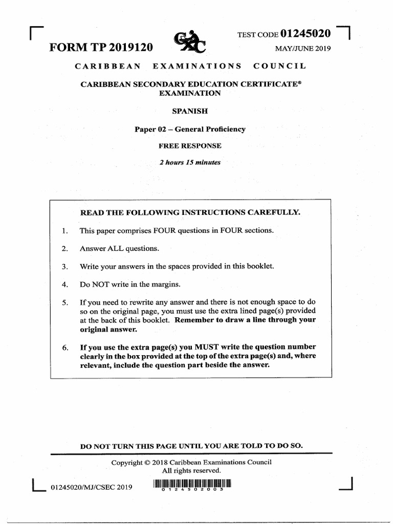 CSEC Spanish P2 2019 | PDF