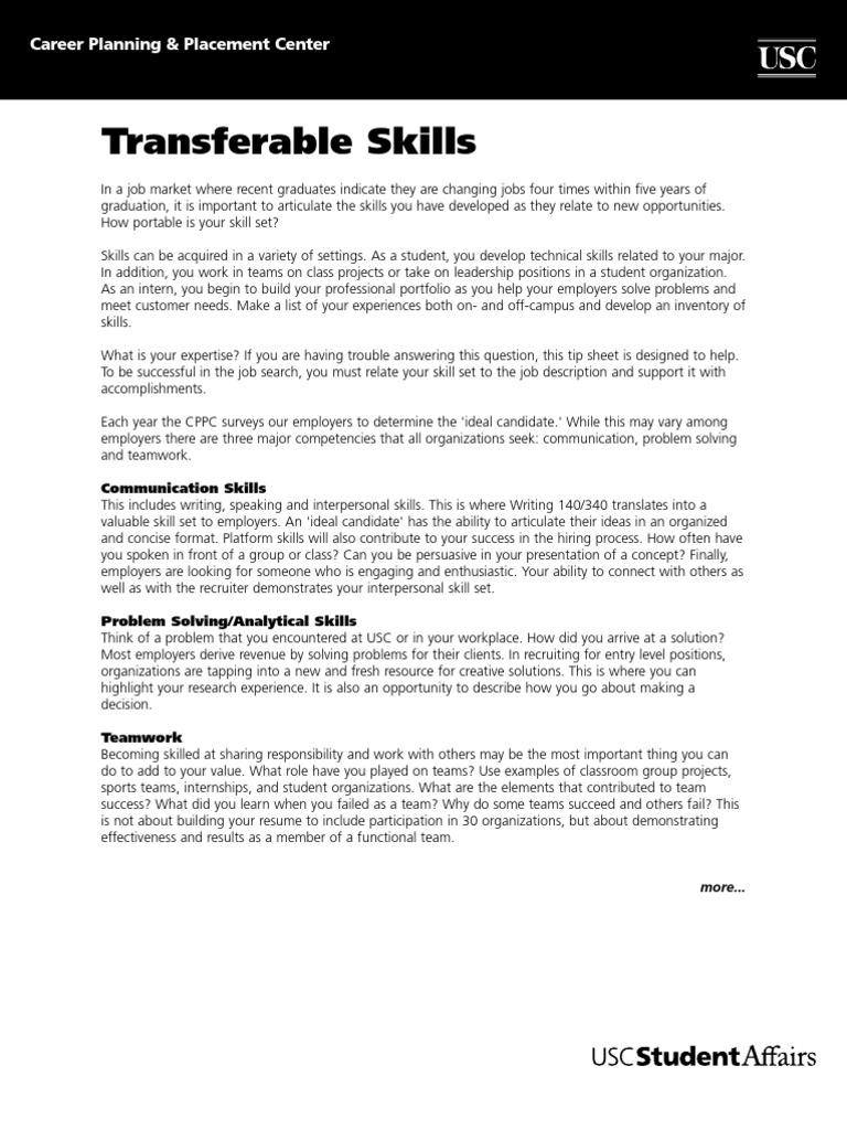 Transferable Skills | PDF | Leadership | Recruitment
