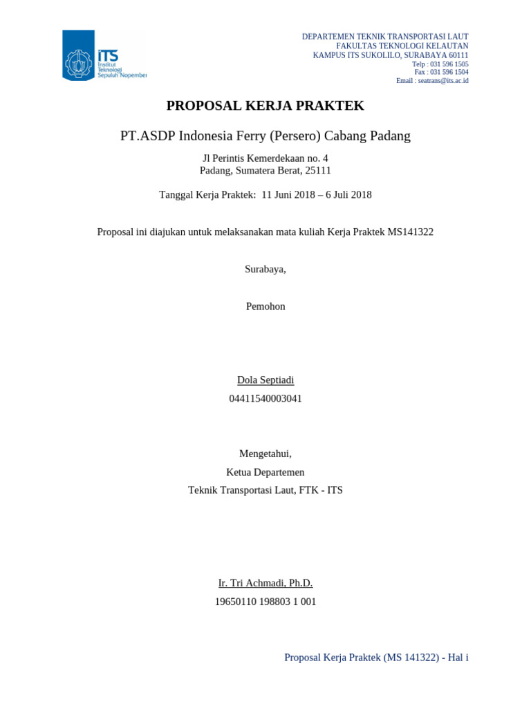 Proposal Kerja Praktek Teknik Transportasi Laut | PDF