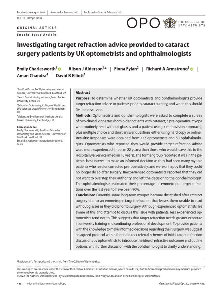 Investigating target refraction advice provided to cataract surgery ...
