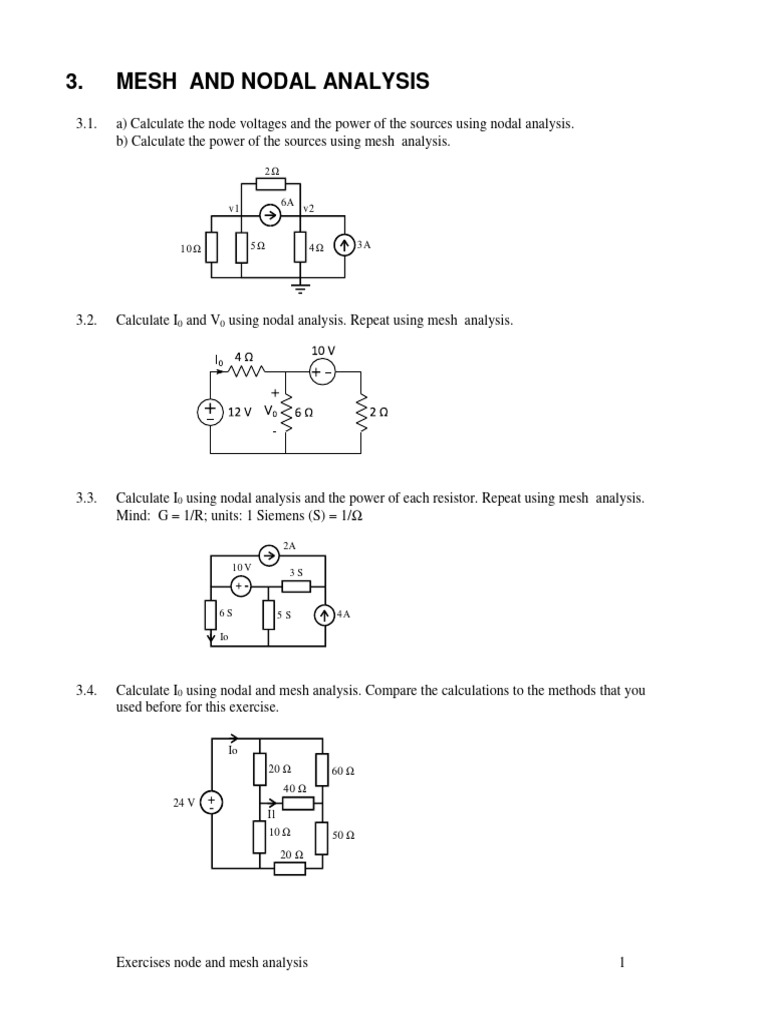 EX3-Node and Mesh Analysis | PDF | Electrical Engineering | Electricity