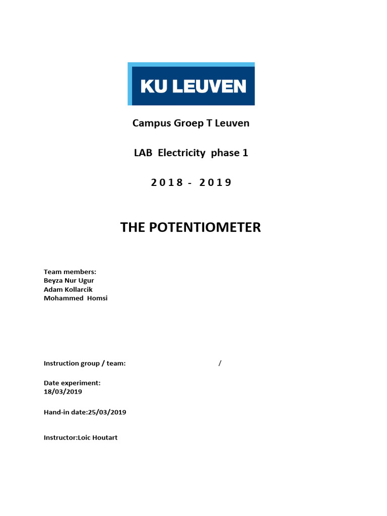 Potentiometer Experiment Analysis | PDF | Resistor | Voltage