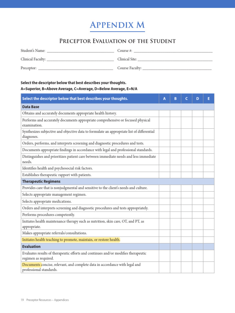 Preceptor Evaluation of the Student NONPF | PDF | Health Care | Evaluation