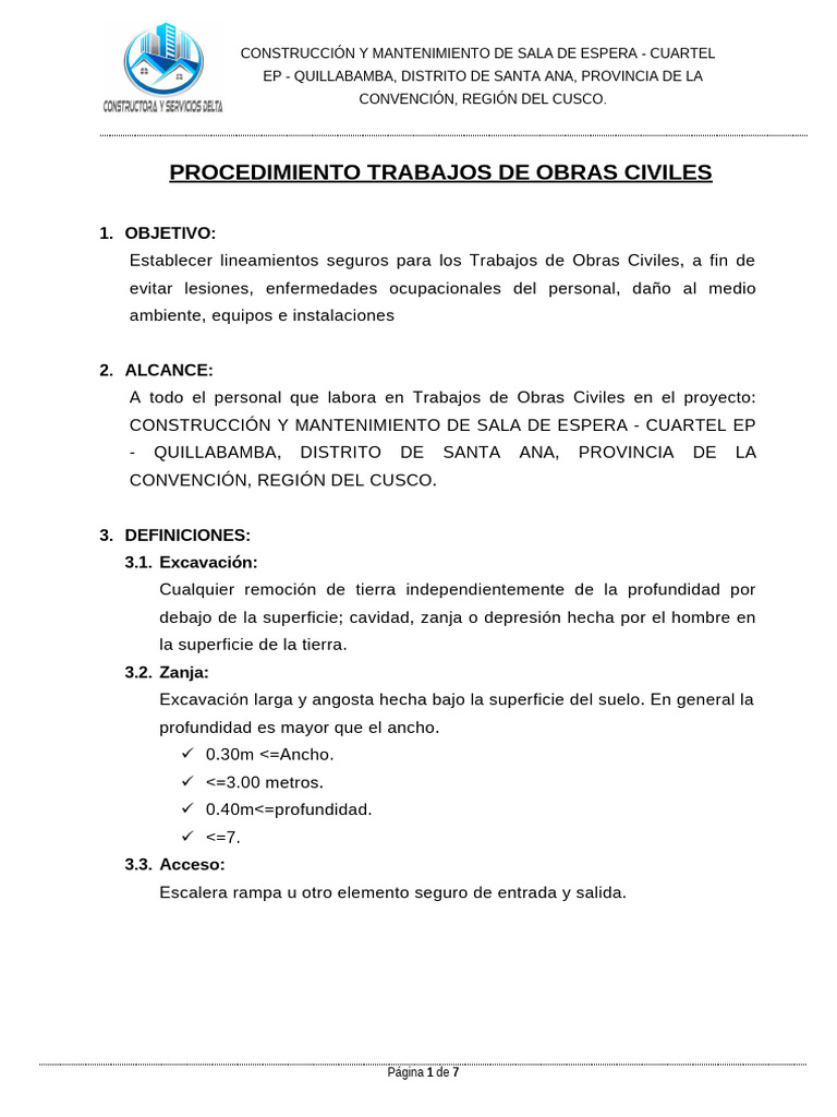 PROCEDIMIENTO DE OBRAS CIVILES | PDF