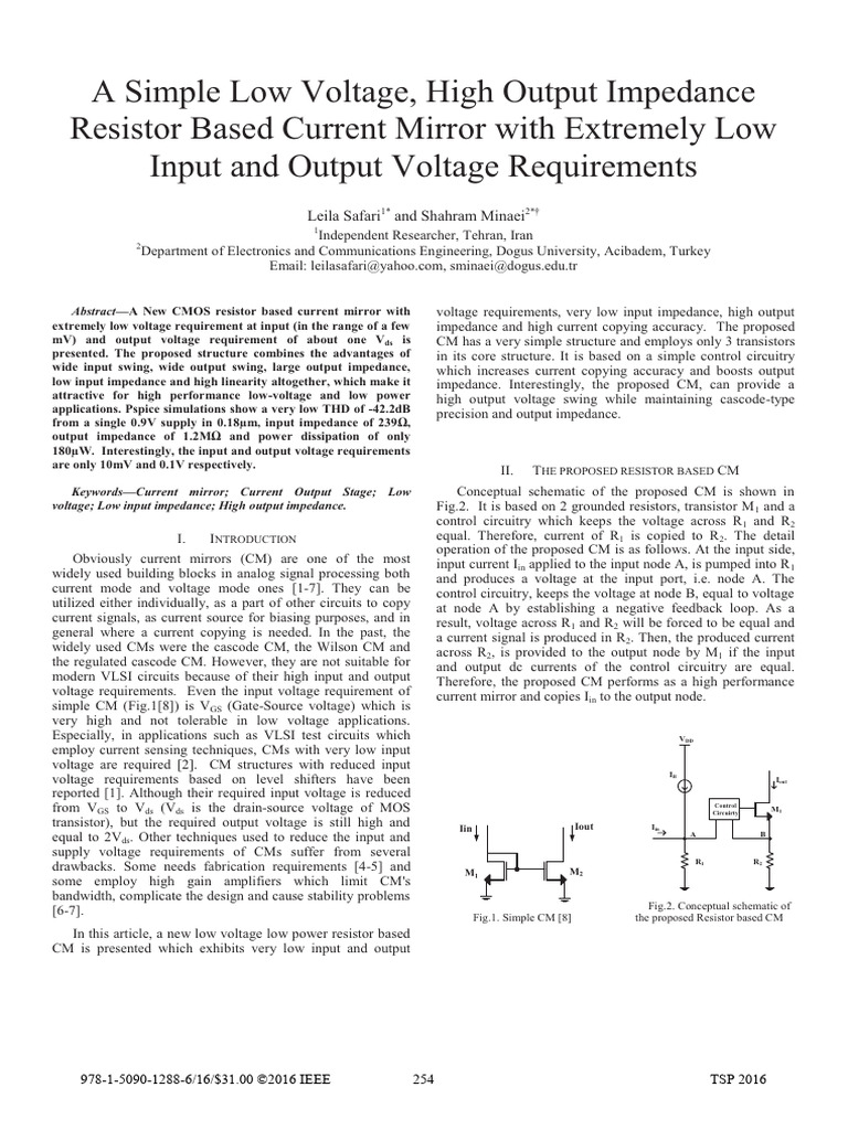 A Simple Low Voltage High Output Impedance Resistor Based Current Mirror With Extremely Low ...