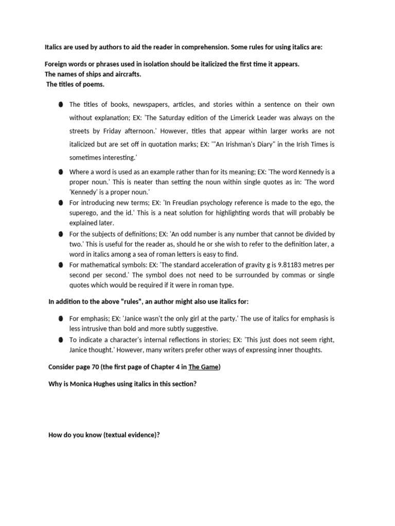 Eng 8 Italics HW | PDF