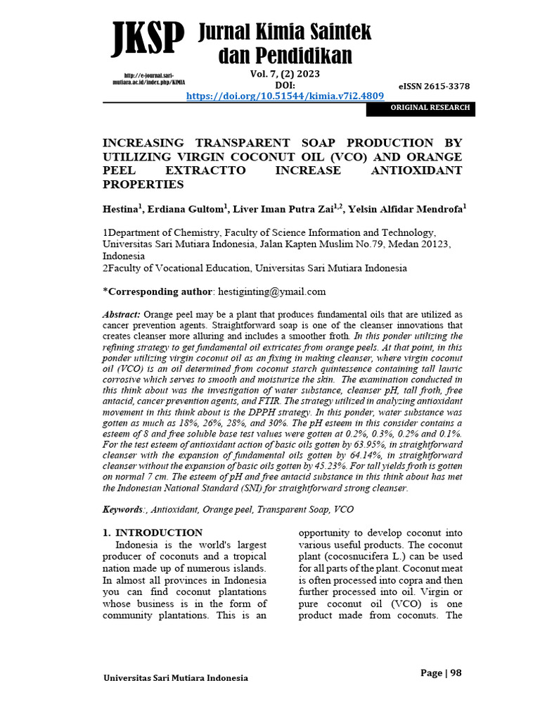 5 +KIMIA+DES+2023+Hestina,+USM | PDF | Soap | Coconut Oil
