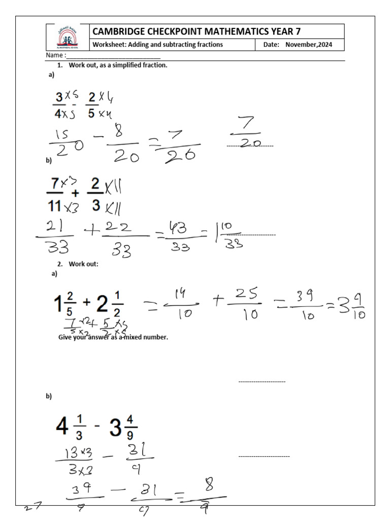 Adding and Subtracting Fractions 1 | PDF