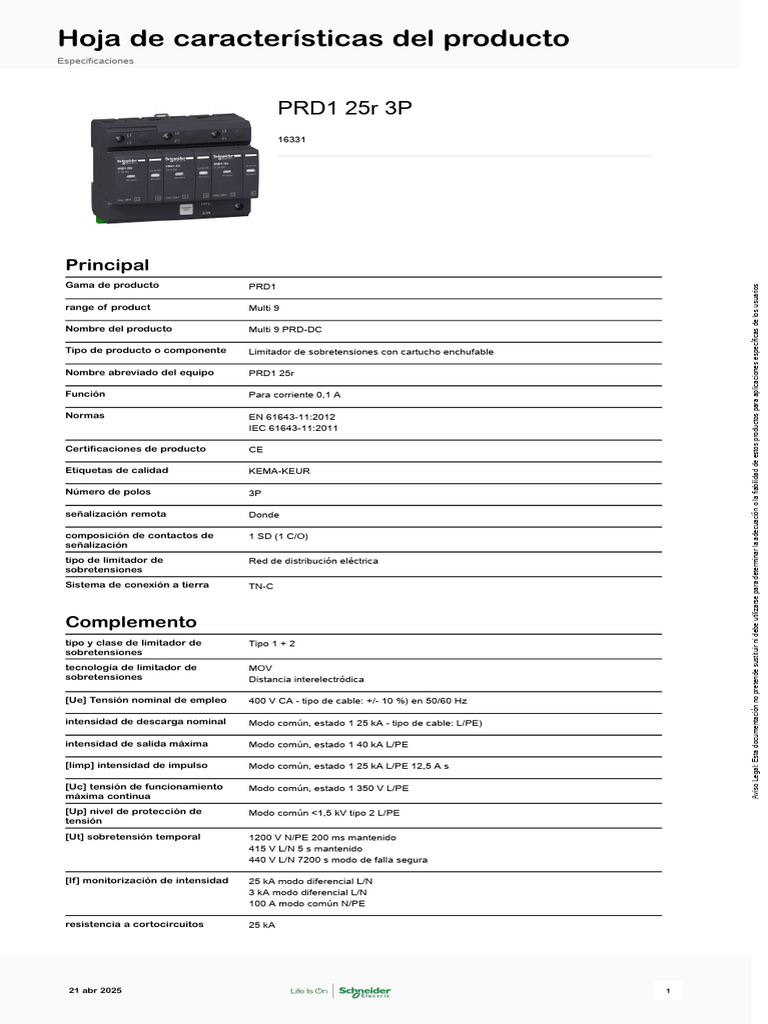 Schneider Electric - iPRF1-125r-PRD1 - 16331 | PDF | Corriente ...
