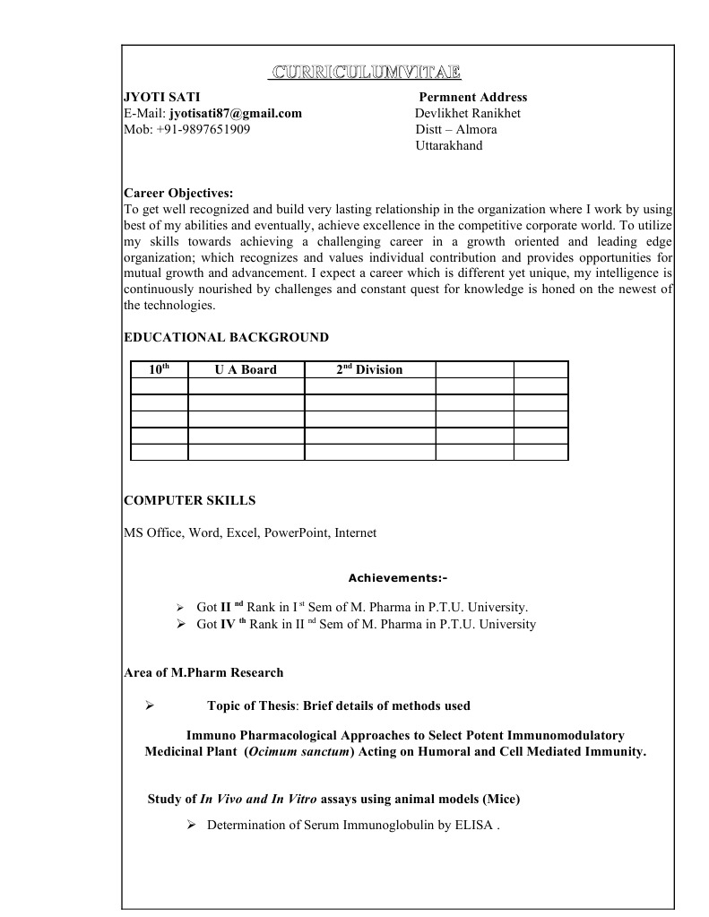 Rohini Resume - 2003 | PDF | Assay | Antibody