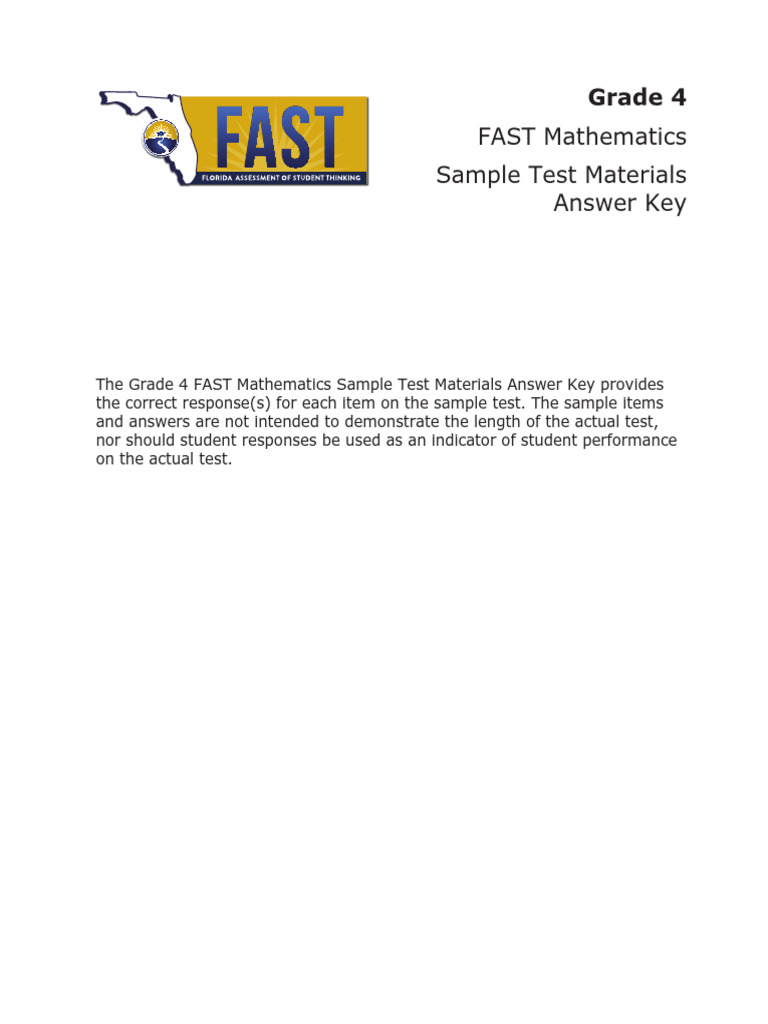 Grade 4 FAST Math Answer Key | PDF | Decimal | Area