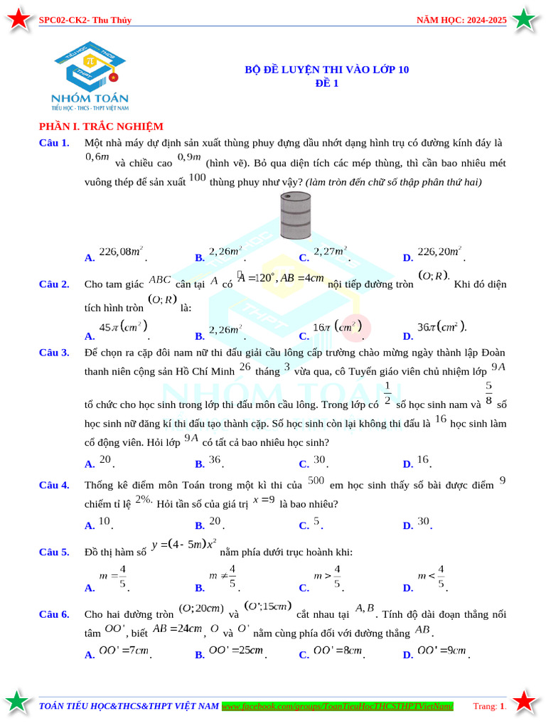 TS10-DE-THI-THU-DE1-DA9-CK2-TTHUY-DE | PDF