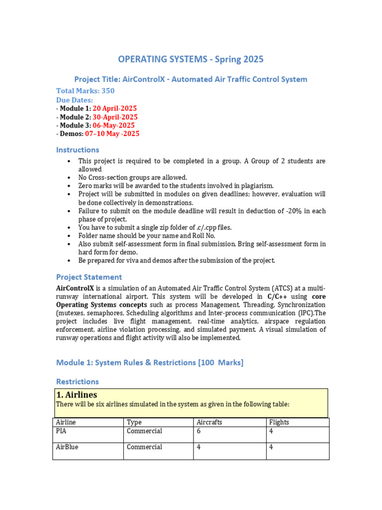 OS - Project - Statement - SP2025 | PDF | Air Traffic Control | Takeoff