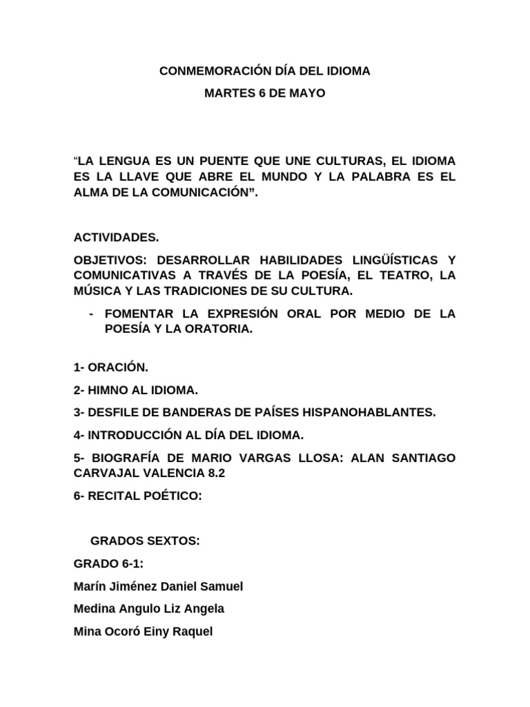 Celebración del Día del Idioma 2024 | PDF