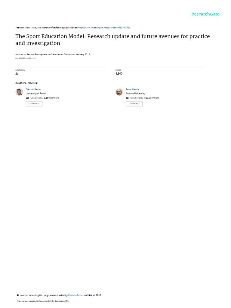 Sport Education Model: Research Insights | PDF | Constructivism ...