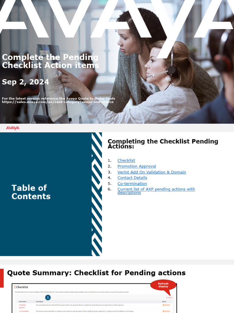 Avaya Pending Actions Checklist Guide | PDF | Software | Computing