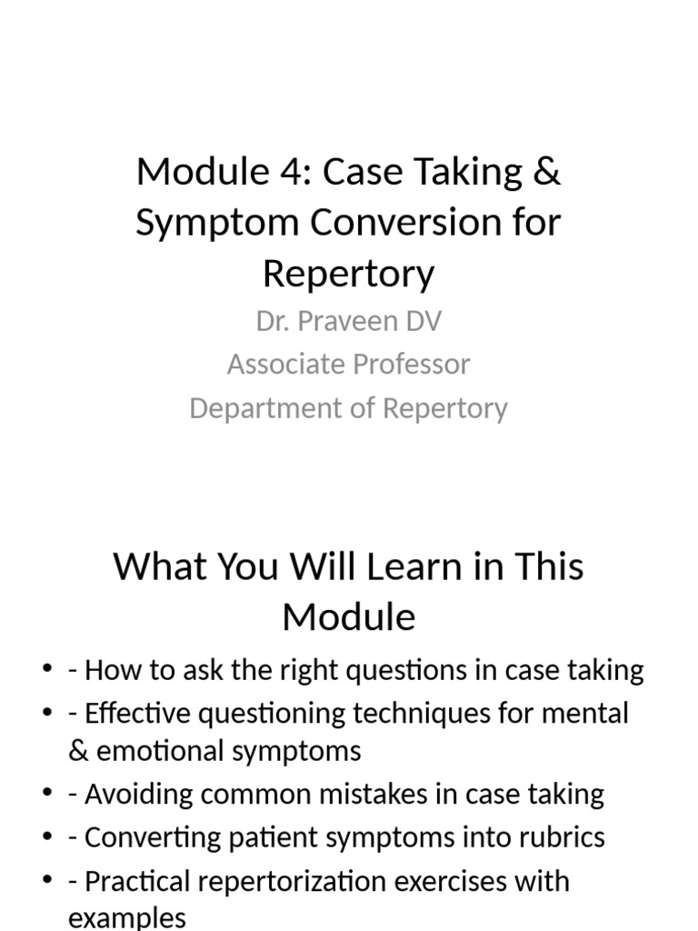Module 4 Case Taking Repertory Updated | PDF | Anxiety | Emotions