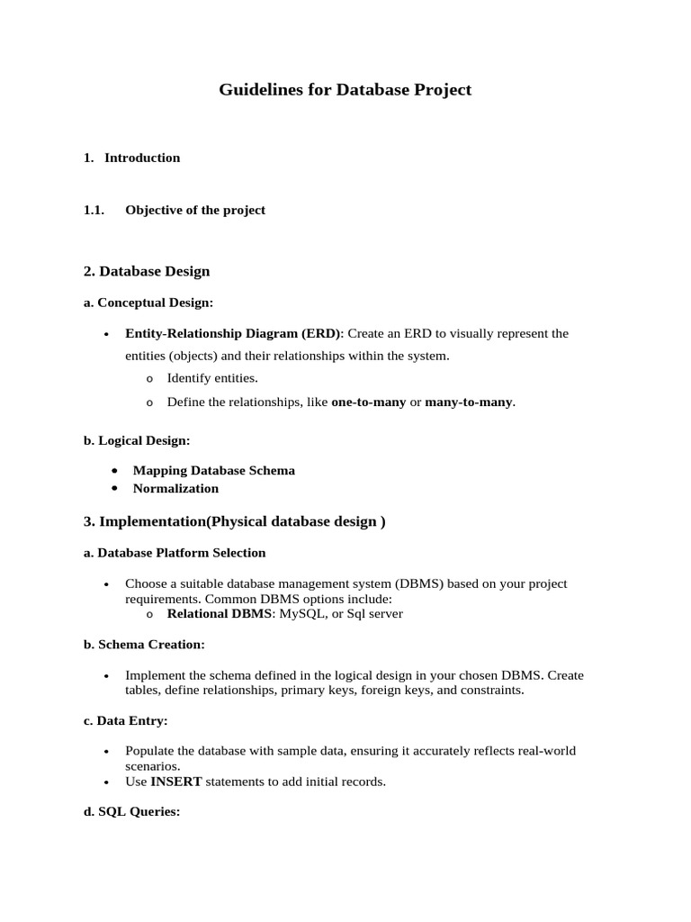 Guidelines For Database Project | PDF | Databases | Database Design