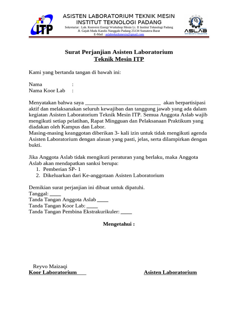 Surat Perjanjian Aslab | PDF