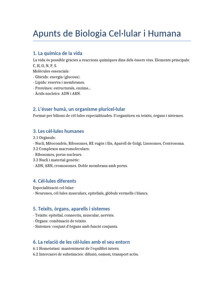 Apunts Biologia Cel Lular I Humana | PDF