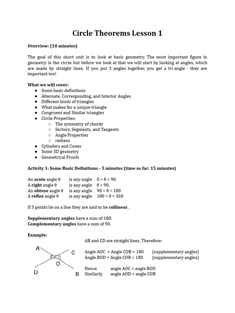 HZ11 Circle Theorems Lessons 1 & 2 | PDF | Circle | Angle