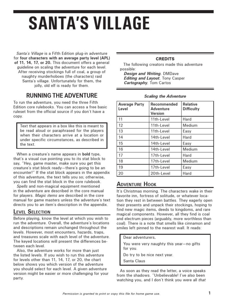 DMDave - Dungeons & Lairs 59 - Santa's Village - Print Version | PDF | Santa Claus