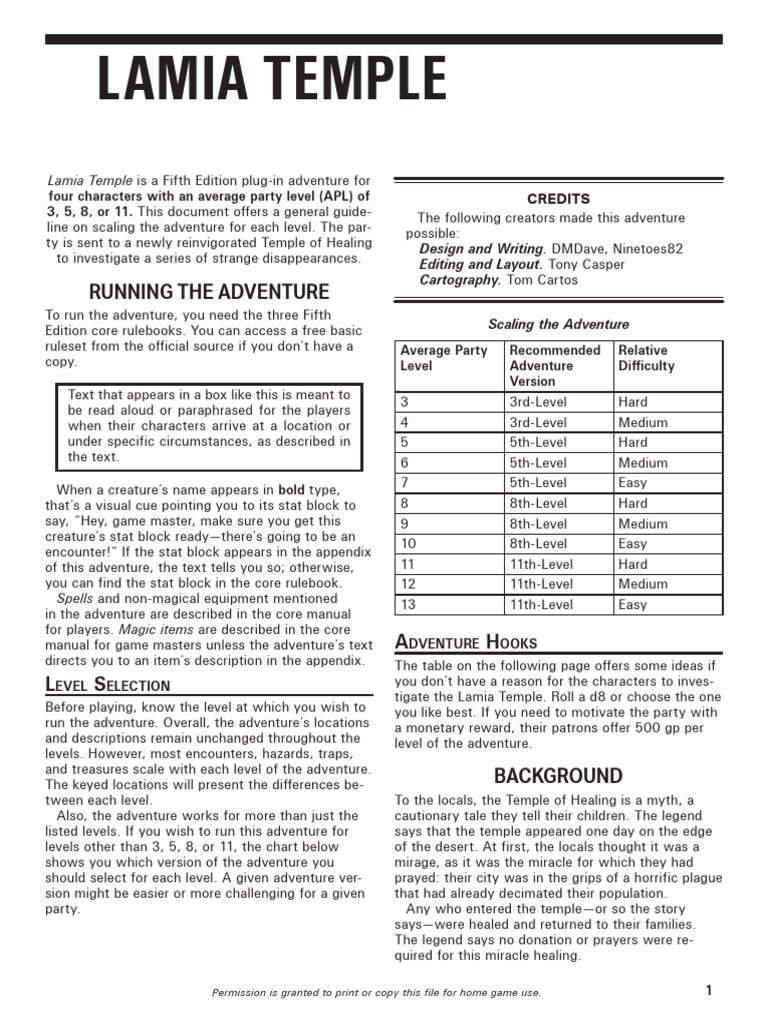 DMDave - Dungeons & Lairs 58 - Lamia Temple - Print Version | PDF | Copyright