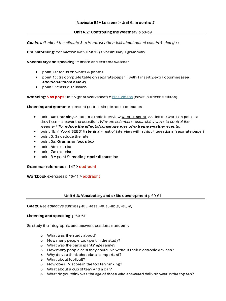 Navigate B1+, OUP, Lesson Plan Unit 6 | PDF | Linguistics | Grammar