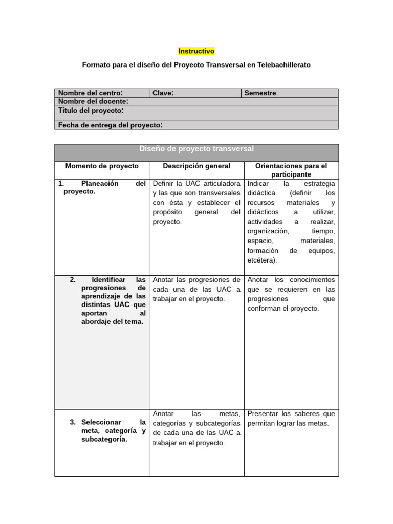 Guía para Proyecto Transversal en Telebachillerato | PDF | Aprendizaje ...