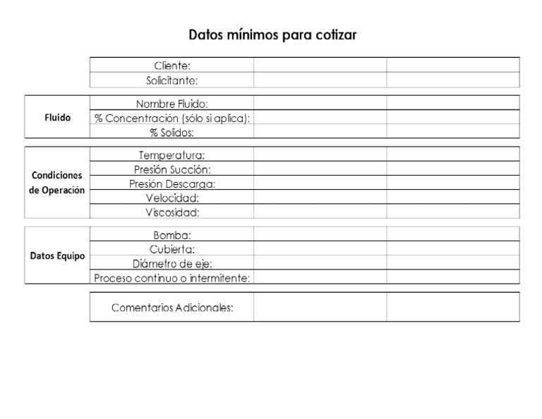 Datos Minimos para Cotizar | PDF