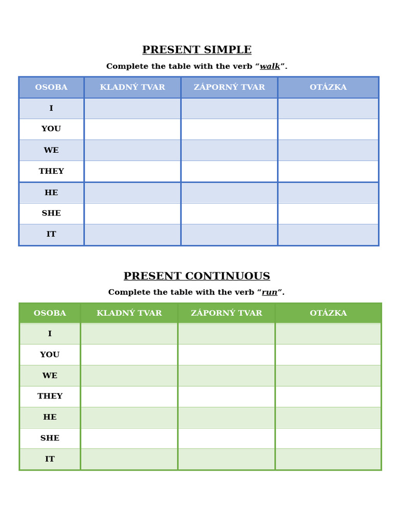 Present Simple, Continuous, Past Simple TABLES | PDF
