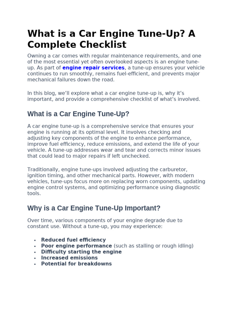 Car Engine Tune-Up: Essential Checklist | PDF | Exhaust Gas | Internal ...