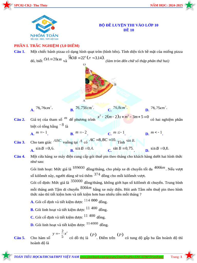 TS10 de Thi Thu De10 Da9 CK2 Tthuy de | PDF