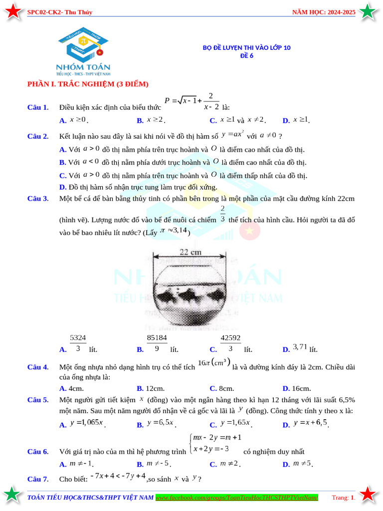 TS10 de Thi Thu De9 Da9 CK2 Tthuy de | PDF