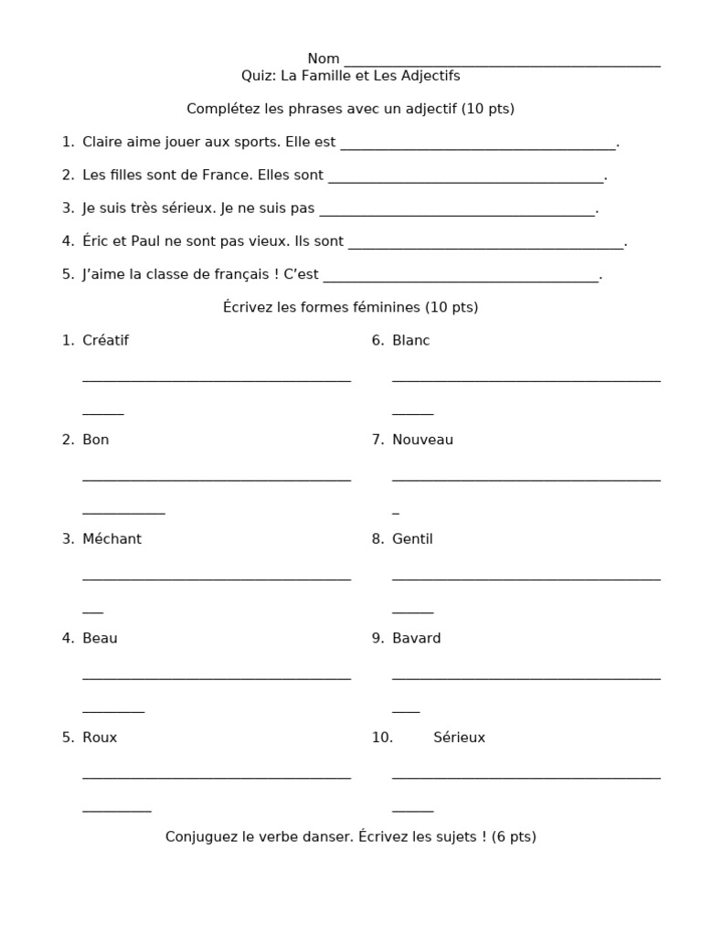 Quiz sur la Famille et les Adjectifs | PDF | Échecs | Théorie (échecs)