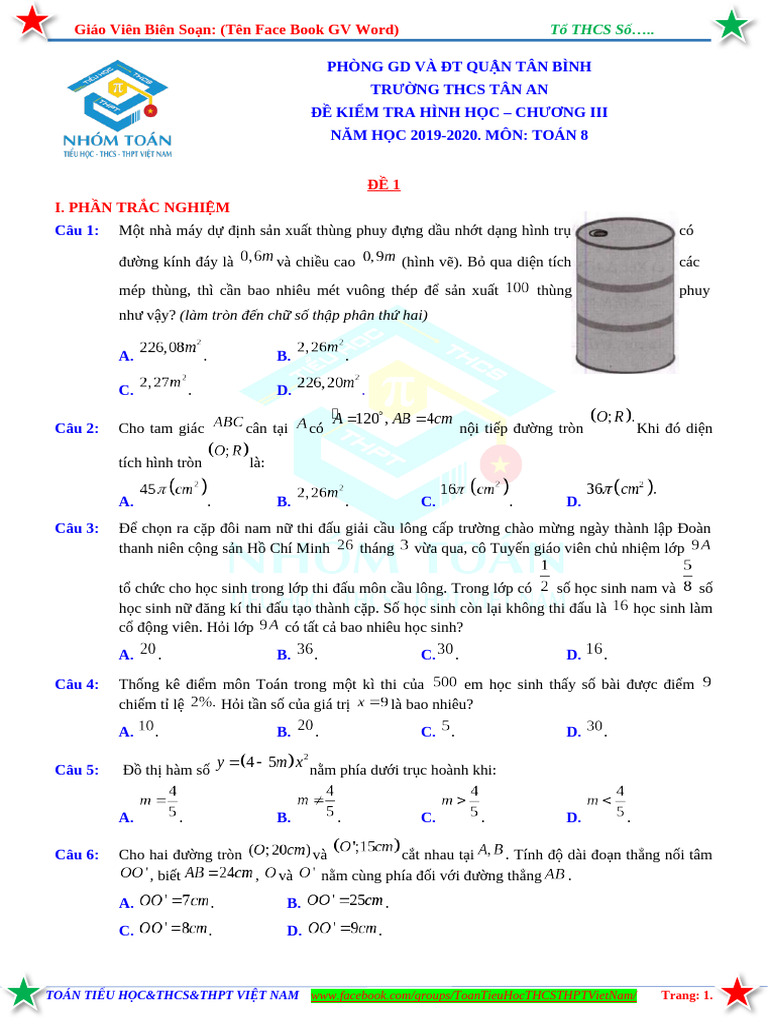 DA9 TOÁN 9 GK2 LUYỆN THI VÀO 10 ĐỀ 1 | PDF