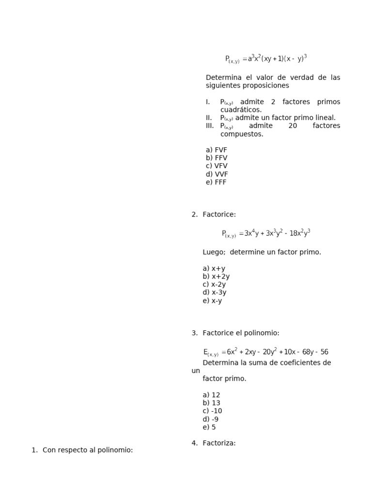 Práctica #07 - Álgebra - Factorización | PDF | Factorización | Álgebra