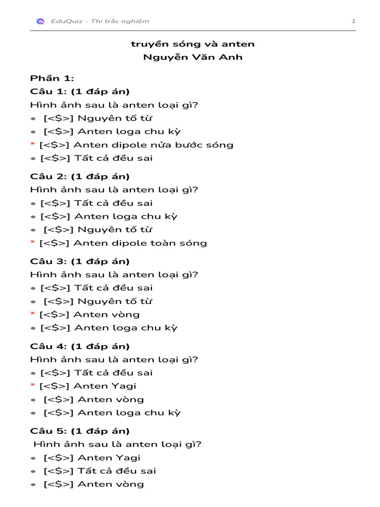 Truyền Sóng Và Anten 100 Câu | PDF